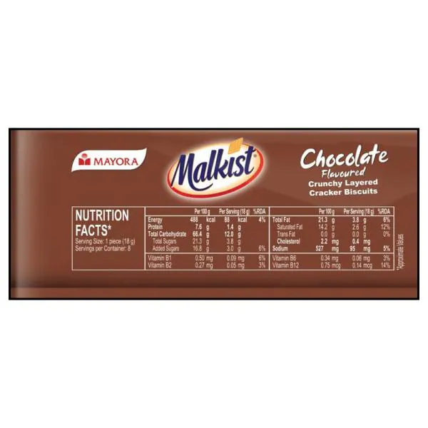 Mayora Malkist Chocolate Flavoured Cracker Biscuits 144 g - JioMart