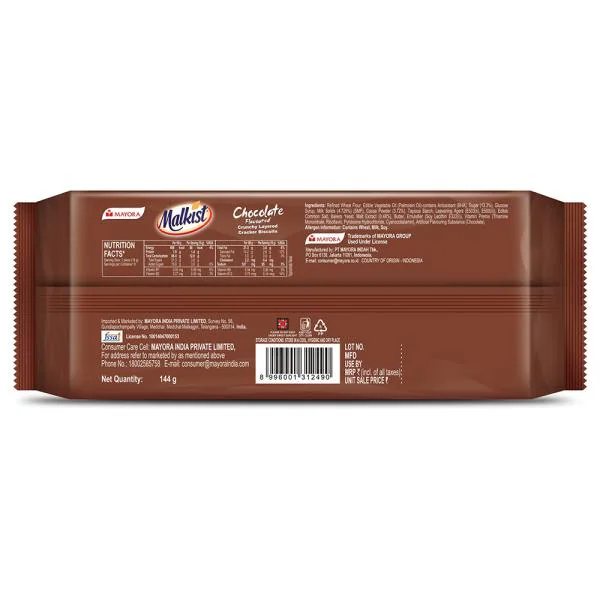 Mayora Malkist Chocolate Flavoured Cracker Biscuits 144 g - JioMart