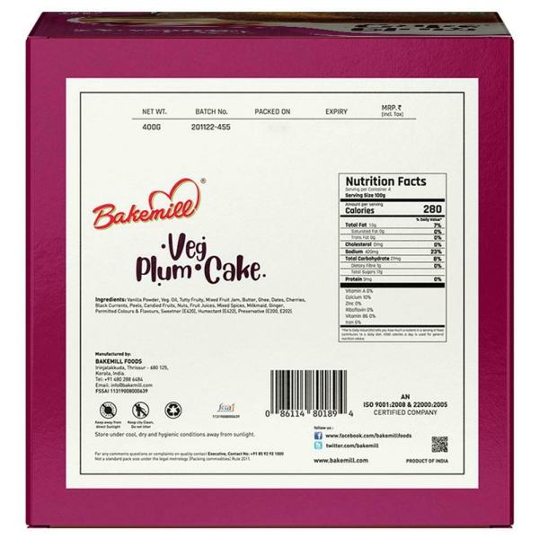 Bakemill Veg. Plum Cake 400 g (Carton) - JioMart