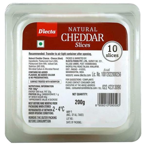 D'lecta Natural Cheddar Cheese Slices 200 g (Pack) - JioMart