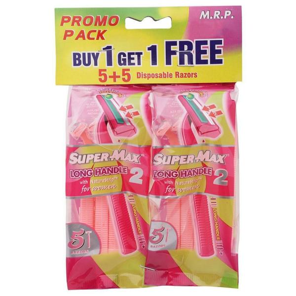 Super-Max Long Handle Disposable Razors for Women 5 pcs (Buy 1 Get 1 ...