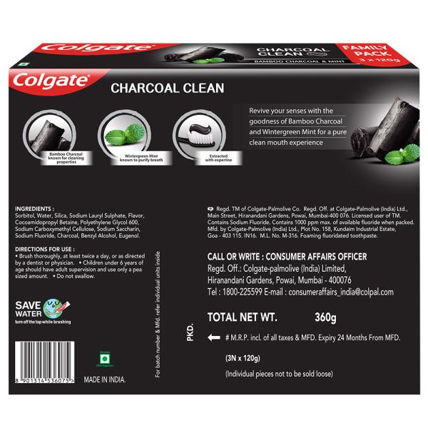 Colgate Bamboo Charcoal Clean Toothpaste 120 g (Pack of 3) - JioMart