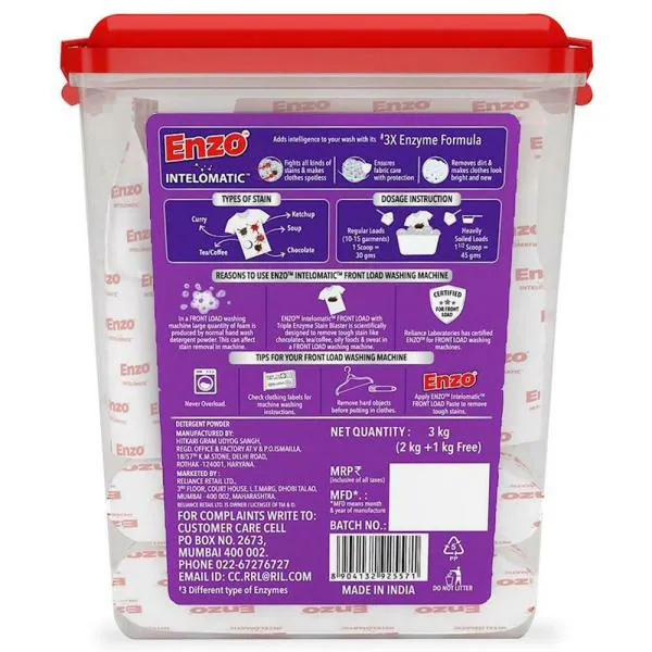 Enzo Intelomatic Front Load Detergent Powder 2 kg (Get 1 kg Free) - JioMart