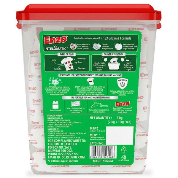 Enzo Intelomatic Top Load Detergent Powder 2 kg (Get 1 kg Free) - JioMart