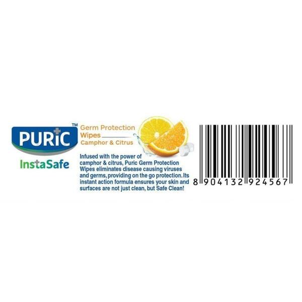 Puric Instasafe Camphor & Citrus Germ Protection Wipes 30 pcs - JioMart