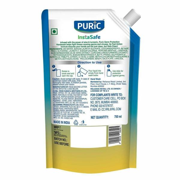 Puric Insta Safe Aloe & Turmeric Germ Protection Hand Wash 750 ml (Buy1 ...