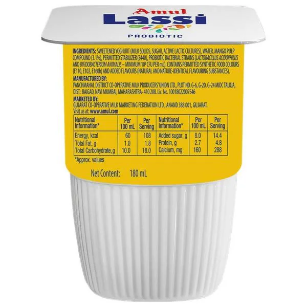 Amul Mango Flavoured Probiotic Lassi 180 ml (Cup) - JioMart