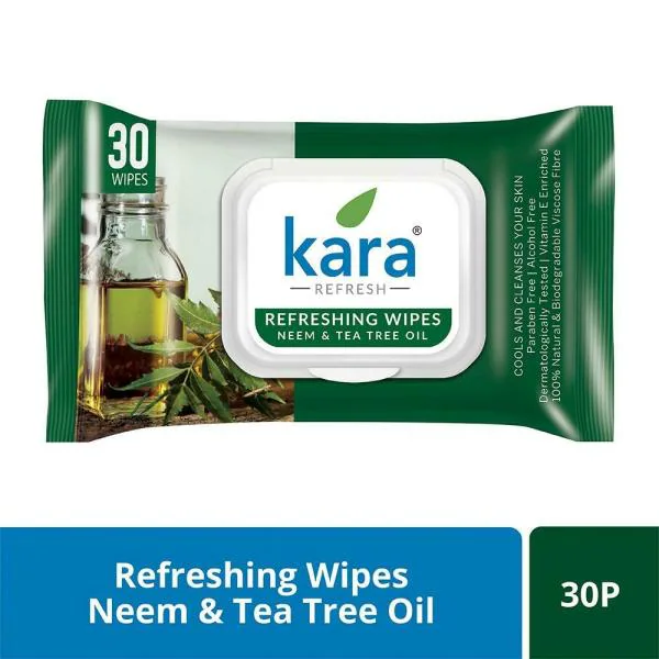 Kara Neem & Tea Tree Oil Refreshing Wipes 30 pcs - JioMart