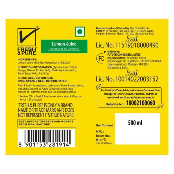 Fresh & Pure Lemon Juice 500 ml - JioMart