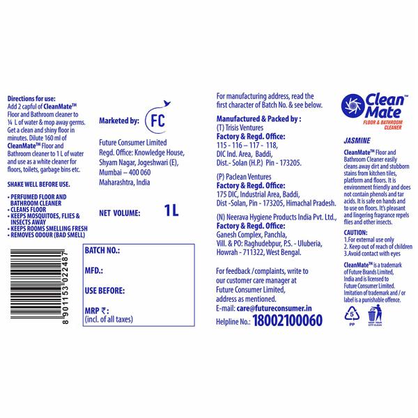 CleanMate Jasmine Floor & Bathroom Cleaner 1 L (Pack of 3) - JioMart