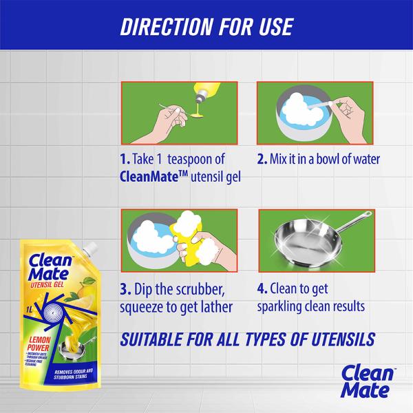 CleanMate Lemon Power Utensil Gel 1 L (Pack of 2) - JioMart