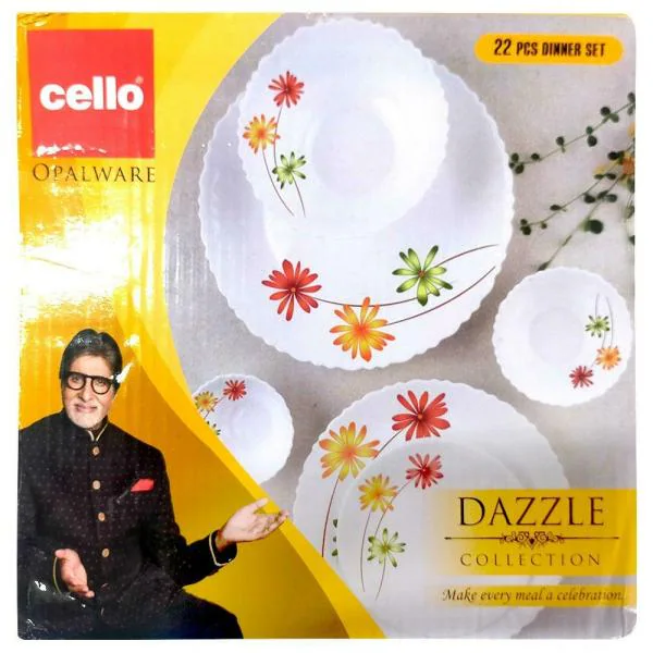 Cello Dazzle Blue Spring Opalware Dinner Set 22 pcs - JioMart