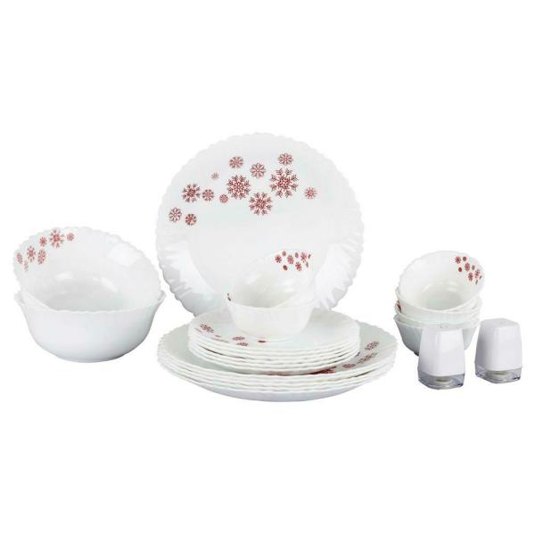 Cello Dazzle Red Snowflake Opalware Dinner Set 22 pcs - JioMart