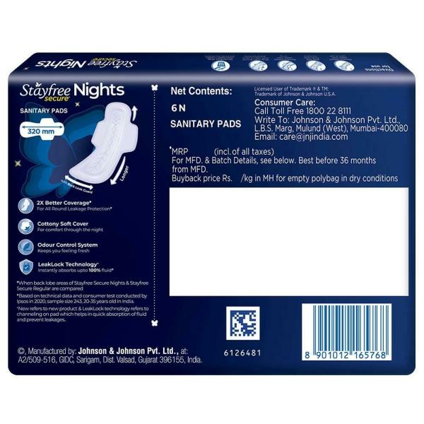 Stayfree Secure Nights Cottony Soft Comfort Sanitary Napkin 6 pads ...