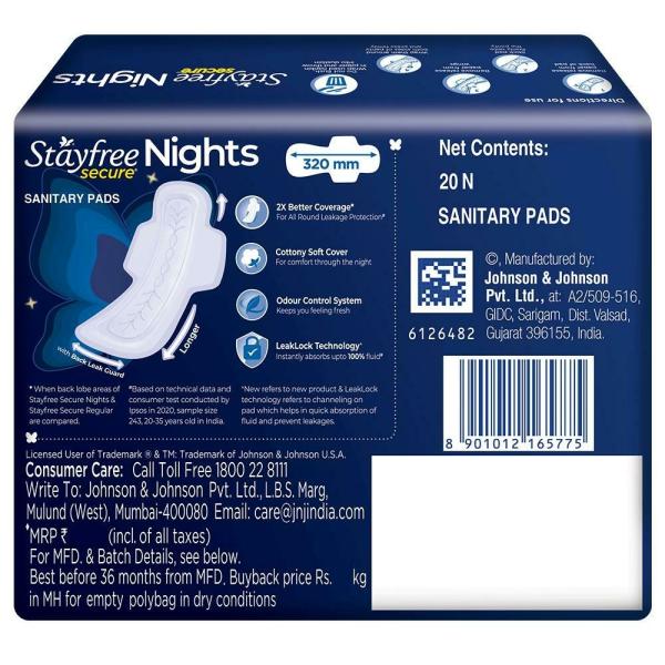 Stayfree Secure Nights Cottony Soft Comfort Sanitary Napkin 20 pads ...