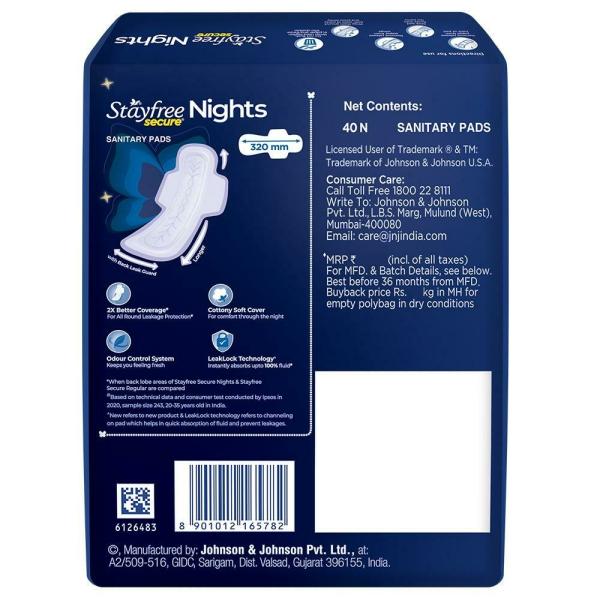 Stayfree Secure Nights Cottony Soft Comfort Sanitary Napkin 40 pads ...
