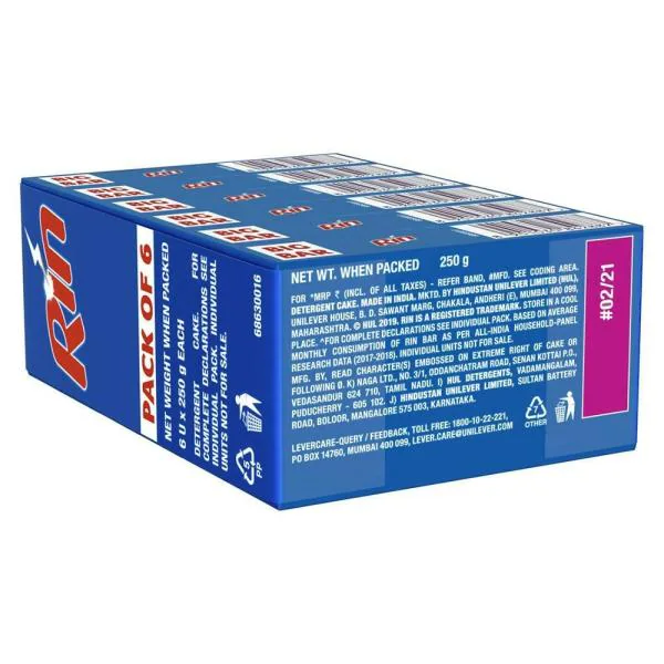 Rin Detergent Bar 250 g (Pack of 6) - JioMart