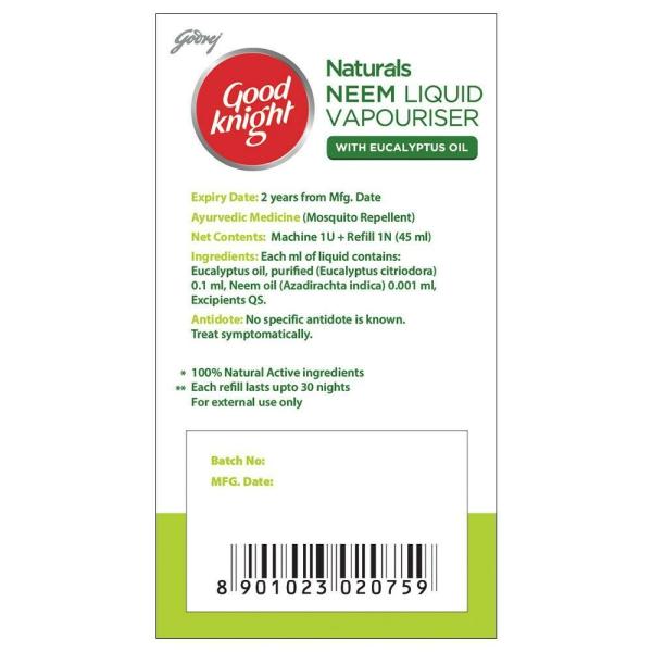 Good Knight Naturals Neem Mosquito Repellent Machine + Refill 45 ml ...