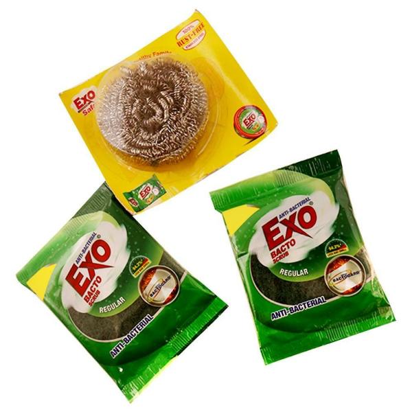 Exo Stainless Steel Scrubber+ Bacto Scrub Pad Combo Pack (1+ 2 pcs) (7. ...