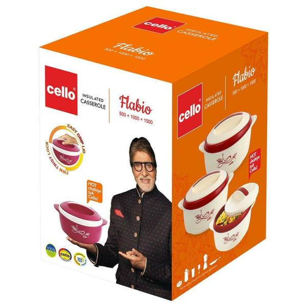 Cello Flabio Assorted Colours Plastic Insualted Casserole Set 500+1000 ...