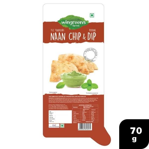 Wingreens Farms Tez Tandoori Naan Chips & Pudina Dip 80 g - JioMart