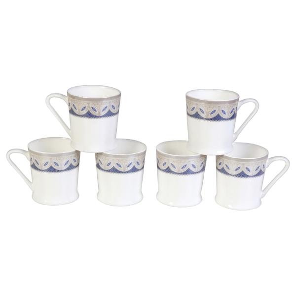BP Bharat White and Blue Bone China Mug Set 170 ml 6 pcs (PL34) - JioMart
