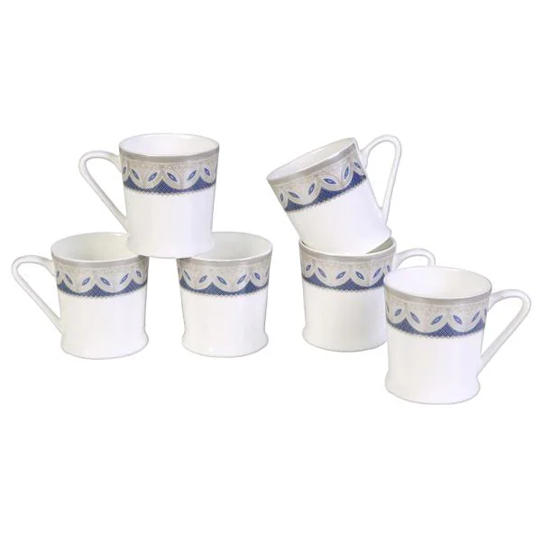 BP Bharat White and Blue Bone China Mug Set 170 ml 6 pcs (PL34) - JioMart