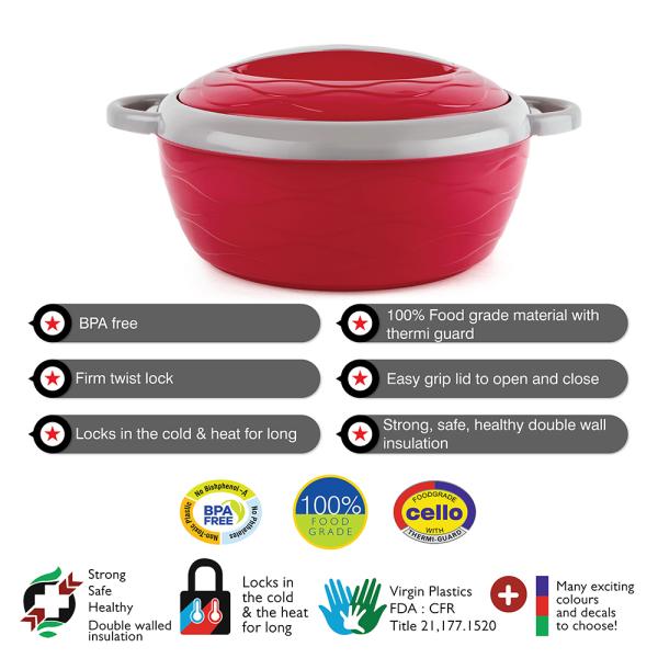 Cello Hot N Fresh Red Insulated Hotpot 0.5+1+1.5 L - JioMart