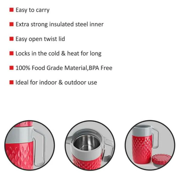 Cello Puro Red Double Walled Insulated Stainless Steel Tuff Jug 1.5 L - JioMart