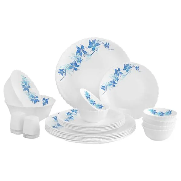 Cello Dazzle Blue Swirl Opalware Dinner Set (23 pcs) - JioMart