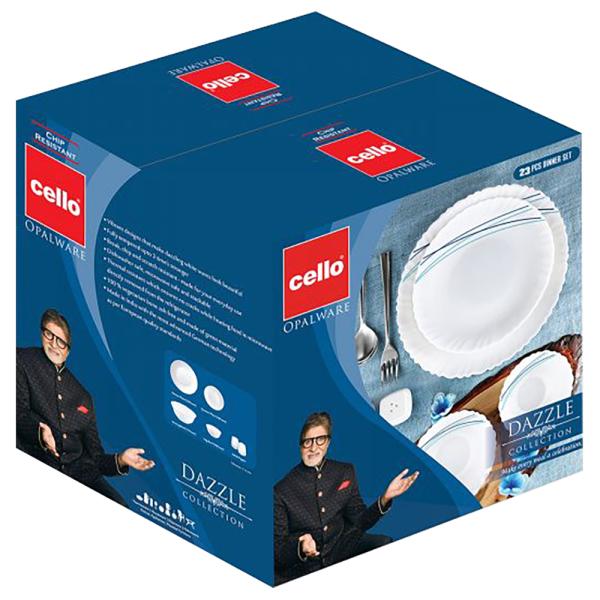 Cello Dazzle Blue Swirl Opalware Dinner Set (23 pcs) - JioMart