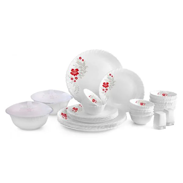 Cello Dazzle Scarlet Bliss Opalware Dinner Set 31 pcs - JioMart