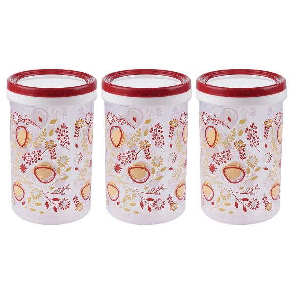 Amson Easy Spin Brown Printed Round Plastic Container 2 L (Set of 3 ...