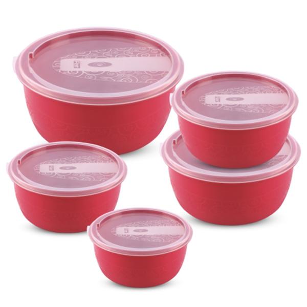 Flair Milano Maroon Round Plastic Container Set 5.84 L (5 pcs) - JioMart