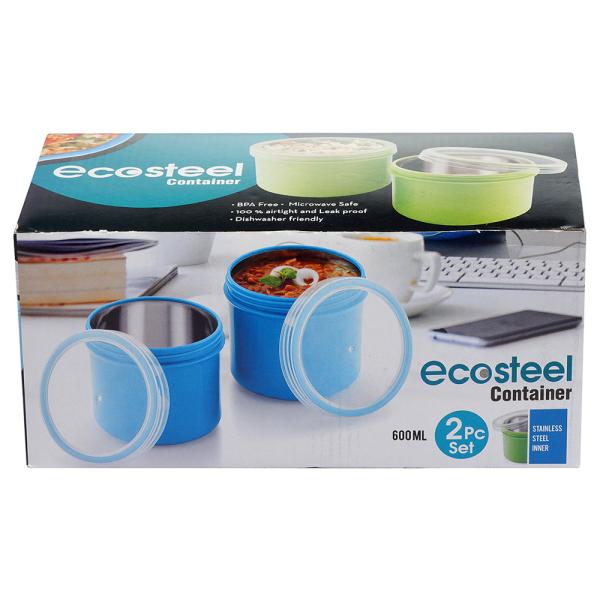 Amson Eco Steel Blue Round Plastic Container 600 ml with Box (Set of 2 ...
