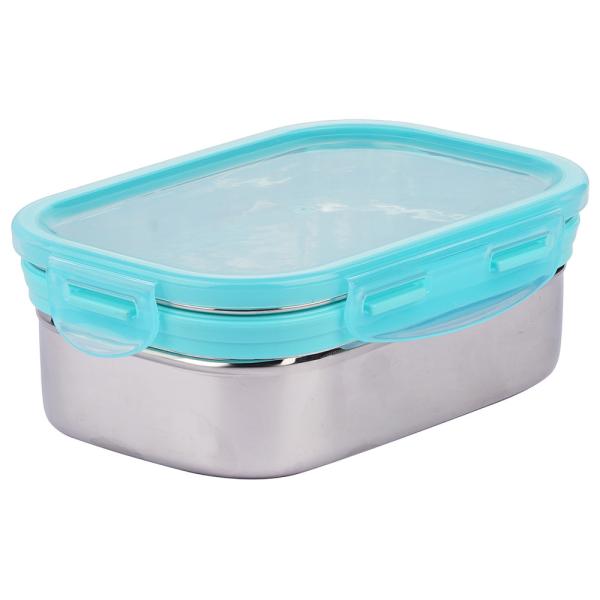 Amson Elegant Rectangular Steel Container 325 ml with Blue Plastic Lid ...