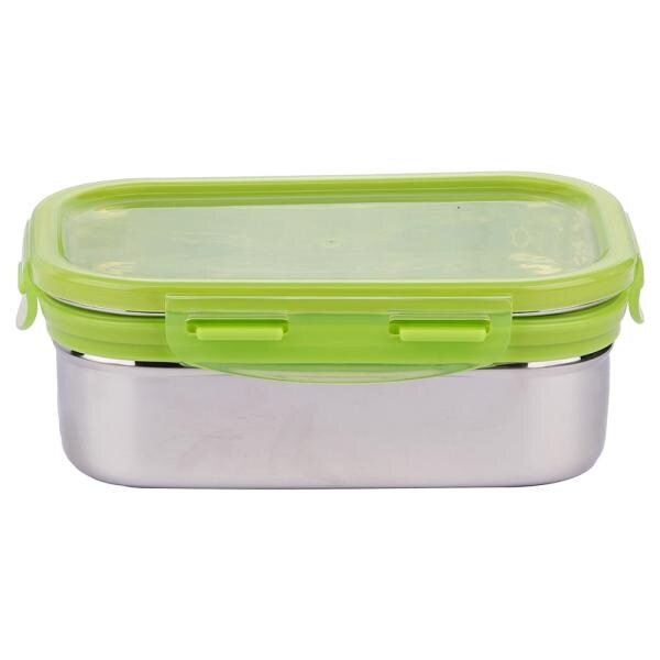 Amson Elegant Rectangular Steel Container 475 ml with Green Plastic Lid ...