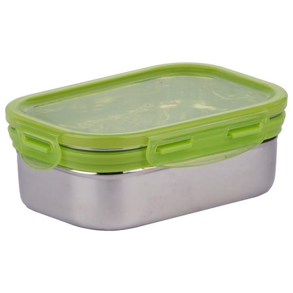 Amson Elegant Rectangular Steel Container 475 ml with Green Plastic Lid ...