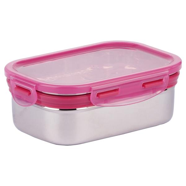 Amson Elegant Rectangular Steel Container 475 ml with Pink Plastic Lid ...