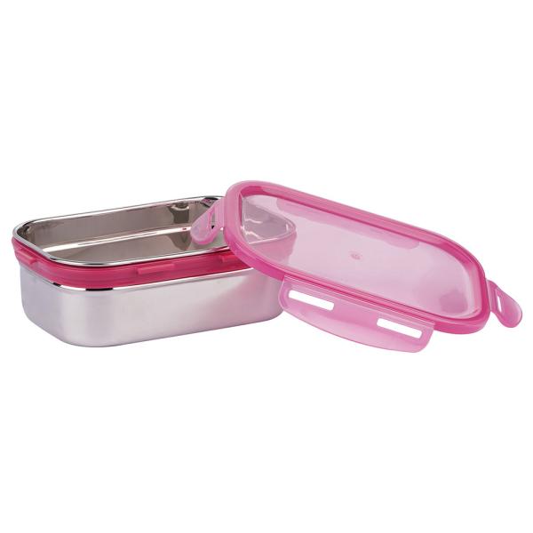 Amson Elegant Rectangular Steel Container 475 ml with Pink Plastic Lid ...