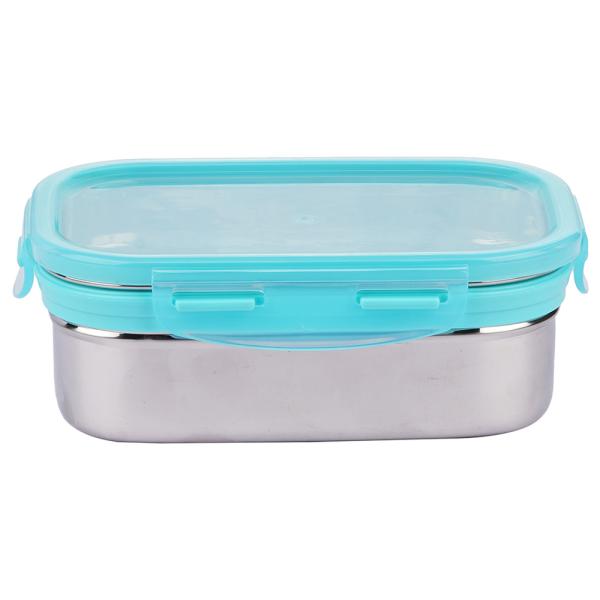 Amson Elegant Rectangular Steel Container 750 ml with Blue Plastic Lid ...