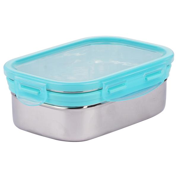 Amson Elegant Rectangular Steel Container 750 ml with Blue Plastic Lid ...