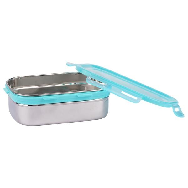 Amson Elegant Rectangular Steel Container 750 ml with Blue Plastic Lid ...