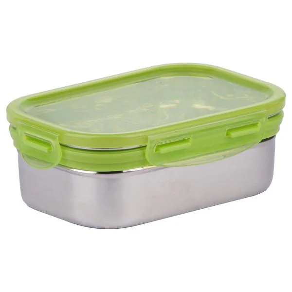 Amson Elegant Rectangular Steel Container 750 ml with Green Plastic Lid ...