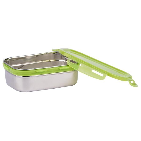 Amson Elegant Rectangular Steel Container 750 ml with Green Plastic Lid ...