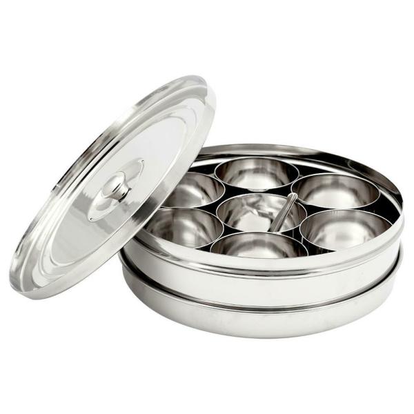 Coconut Round Stainless Steel Masala Box 24 cm with 7 Bowls - JioMart