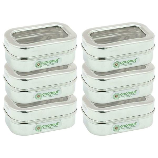 Coconut Rectangular Stainless Steel See Through Bingo Box (Set of 6 ...