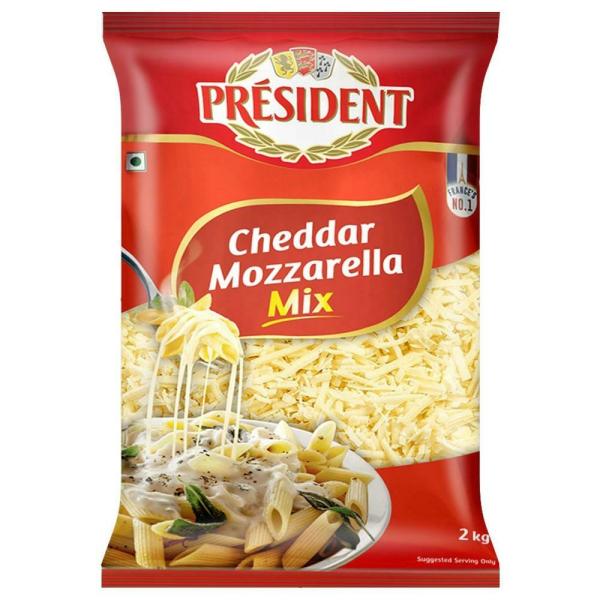 President Cheddar Mozzarella Mix Cheese 2 kg (Pouch) - JioMart