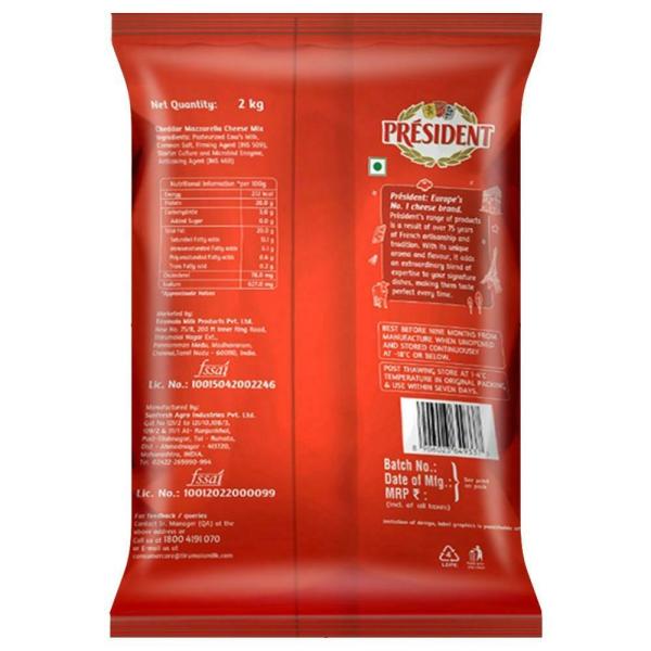 President Cheddar Mozzarella Shredded Cheese Blend 2 kg (Pouch) - JioMart
