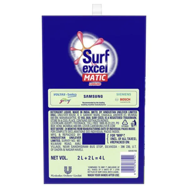 Surf Excel Matic Top Load Liquid Detergent 4 L - JioMart